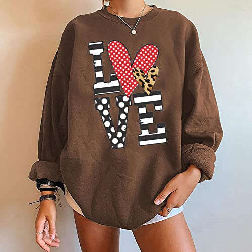 Lmzaren Womens Valentines Sweatshirt Crewneck College Pullovers Fleece Lined Long Sleeve Trendy Print Warm Sweaters