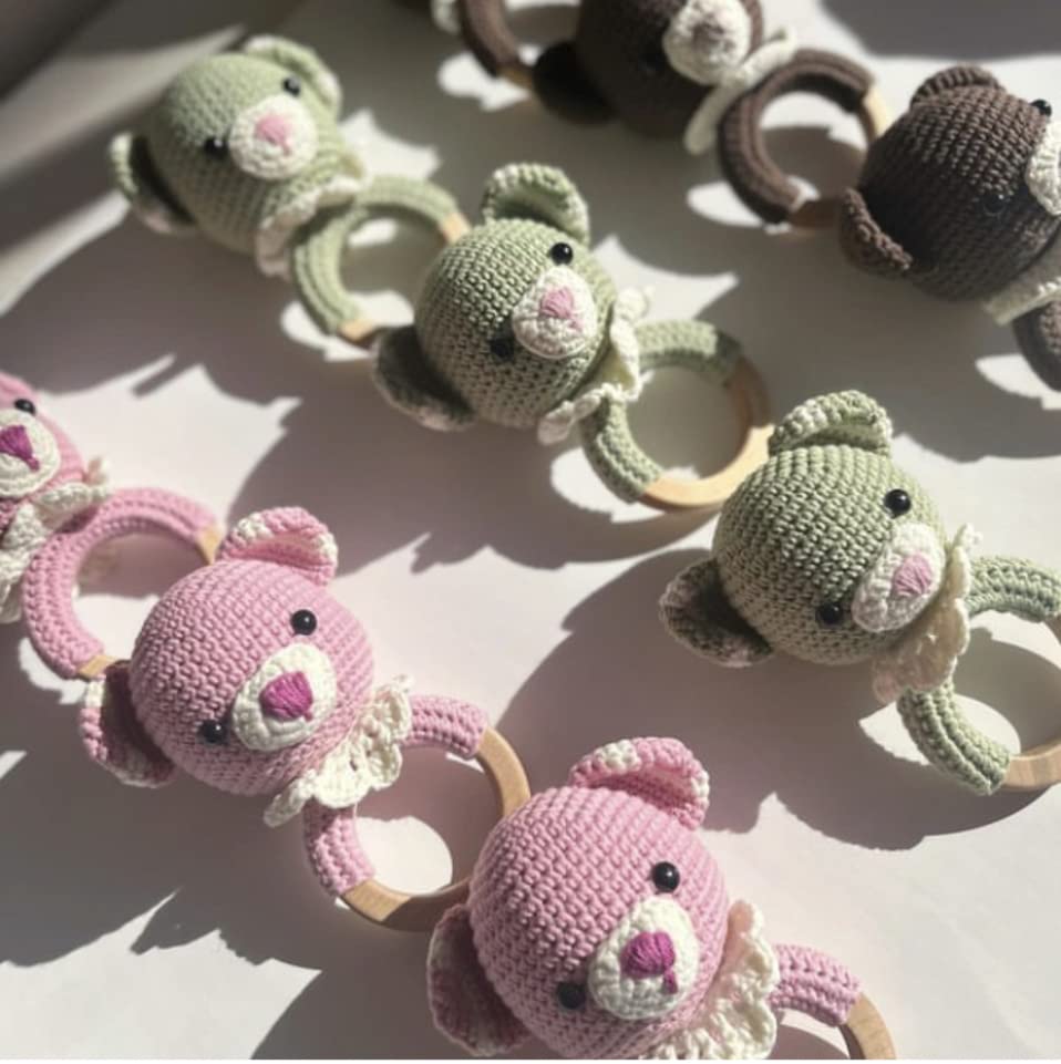 LuvYu Baby Amigurumi Pattern Crochet Teddy Bear: Turkish Handmade Rattle for Safe and Stimulating Early Learning - Handcrafted with Care