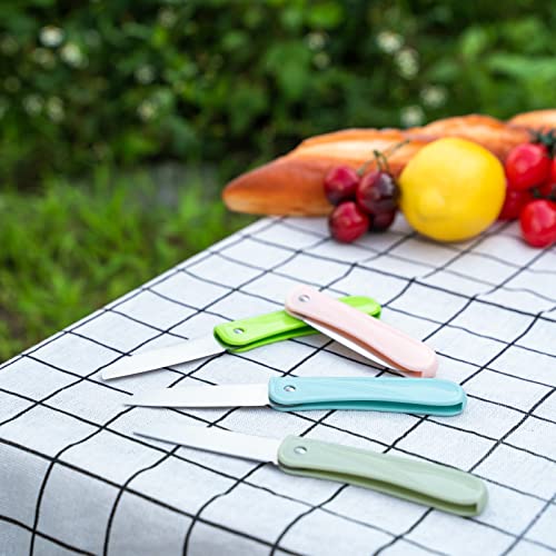Sumteene Paring Knife, 4 Pcs Folding Knife, 3" Vegetable and Fruit Knife, Stainless Steel Small Kitchen Knife for Cooking, Peeling, Slicing, Picnics, & Travel, Pink/Green/Blue/Light Green