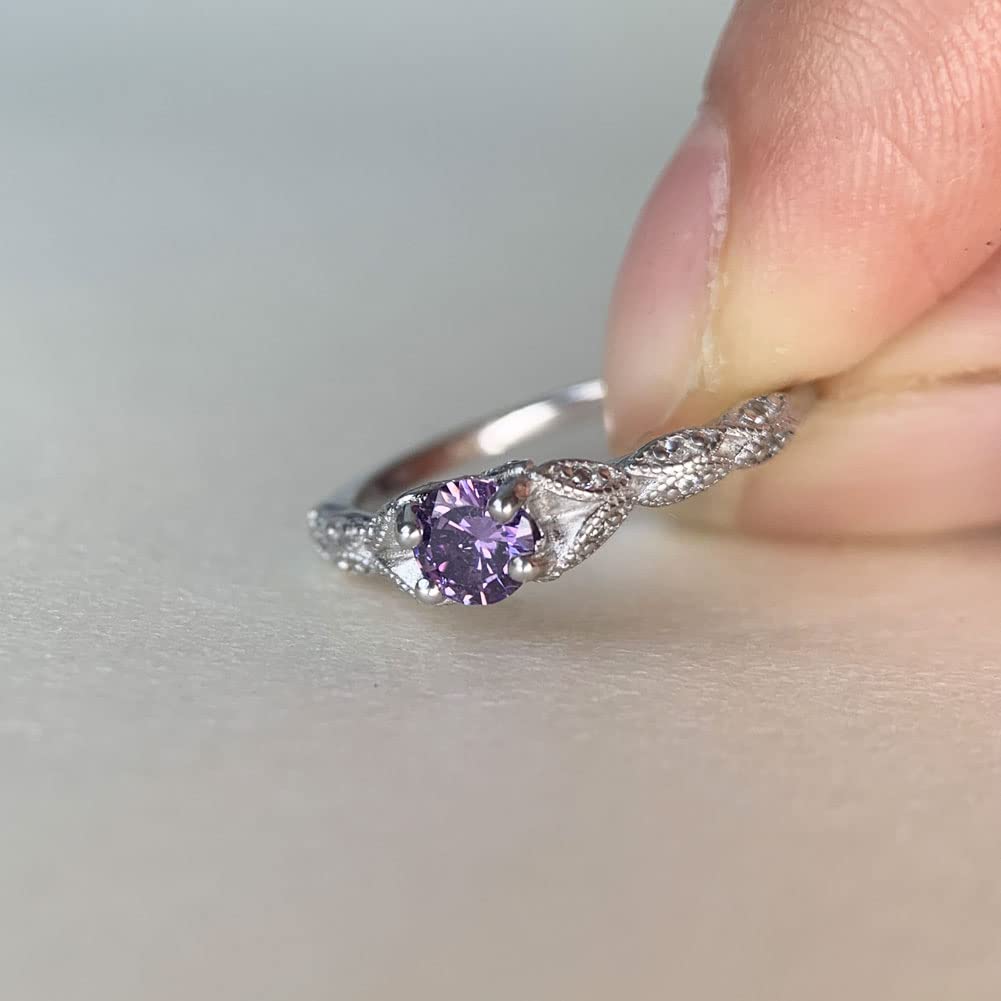 LUVJOO Amethyst Engagement Ring Silver Purple February Birthstone Rings Dainty Anniversary Promise Gift Size 6, Amethyst,Purple