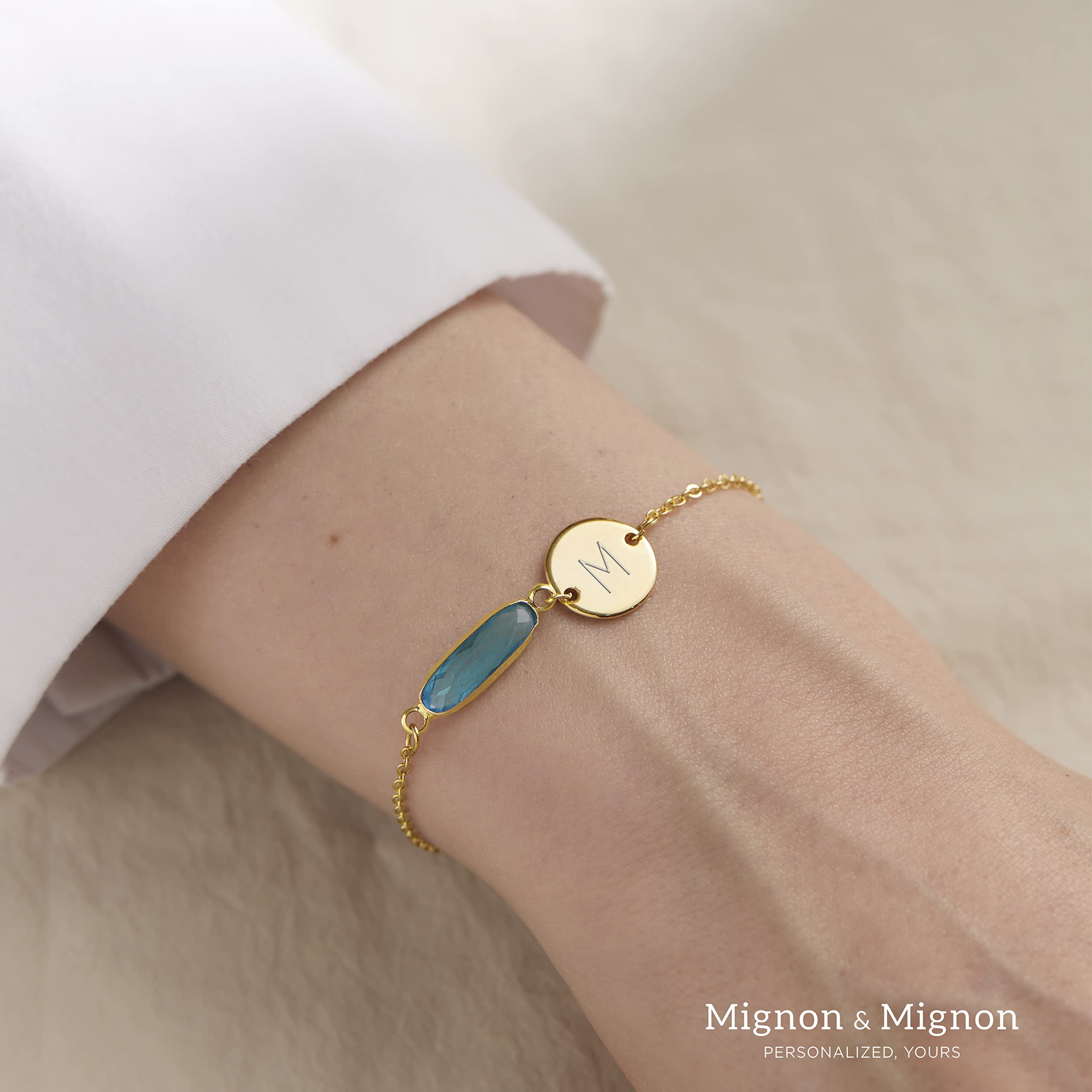 MignonandMignon Personalized Initial Birthstone Bracelet Friendship Birthday Gift For Her Gold Jewelry - 2HCBR-LBS
