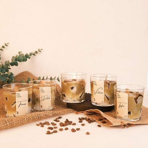 Personalized Iced Coffee Latte Candle β Custom Soy Wax Candle with Wooden Wick β Gift for Weddings, Birthdays, Bridesmaids, and Christmas Gifts