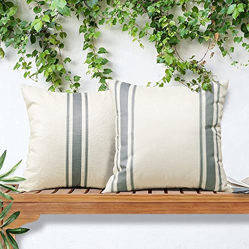 OTOSTAR Set of 2 Outdoor Pillow Covers 18x18 Inch Waterproof Decorative Throw Pillow Covers Geometry Pillowcases Square Cushion Case Garden Pillows Shell for Couch Patio Furniture Tent Balcony (Grey)
