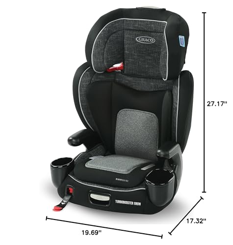 Graco TurboBooster Grow High Back Booster Seat, Featuring RightGuide Seat Belt Trainer, West Point 1 Count (Pack of 1)