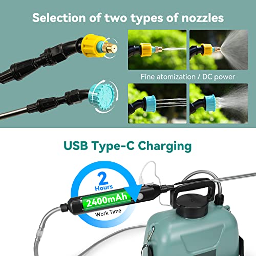 Toovem 5L Battery Powered Sprayer, Electric Sprayer with USB Rechargeable Handle, Potable Garden Sprayer with Telescopic Wand 2 Mist Nozzles and Adjustable Shoulder Strap (Blue)