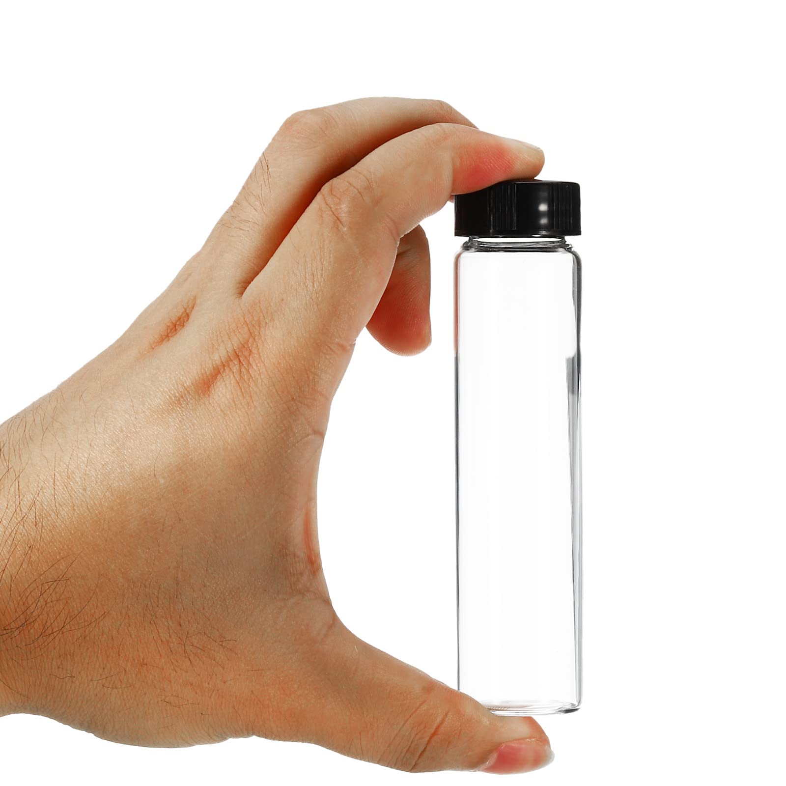 PATIKIL 50mL Reagent Media Bottle, 12 Pack Round Glass Storage Bottles Plastic Screw Cap for Lab Home, Clear