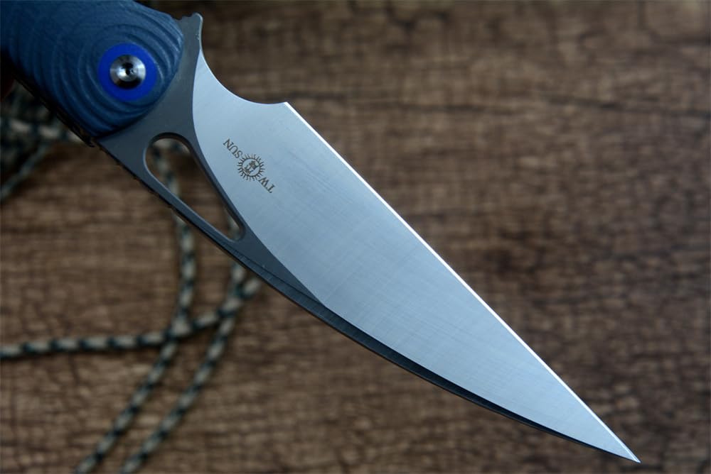 TWO SUN Knives 14C28N Steel Blade Blue G10 Handle TS116 with Pocket Clip