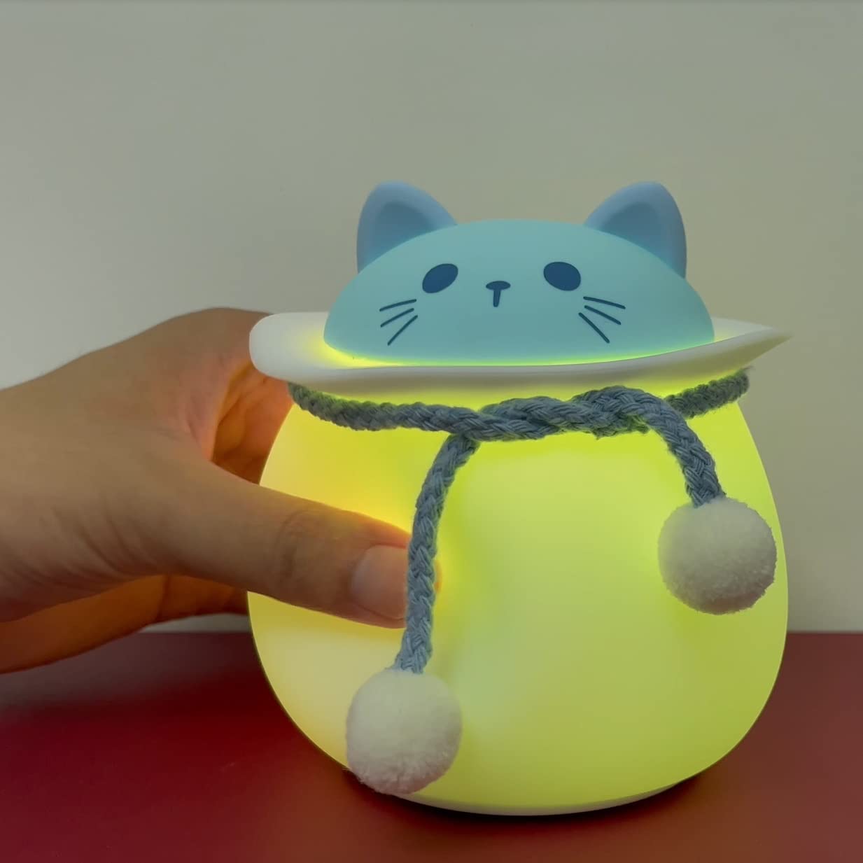Meefad Cute Cat Night Light, Kids Table lamp with 7 Colors Changing, Soft Silicone Bedside Lamp, USB Rechargeable Accent Lamp