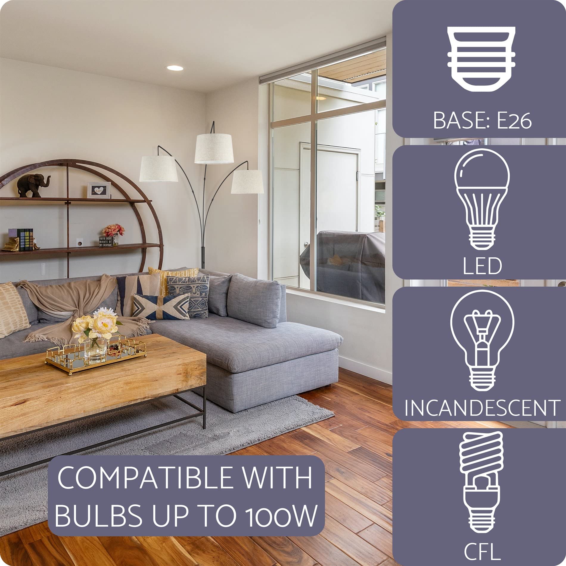 Kira Home Akira 79" 3-Light Modern Arc Floor Lamp with Weighted Base & 3-Way Switch, Oatmeal Shades + Oil Rubbed Bronze Finish