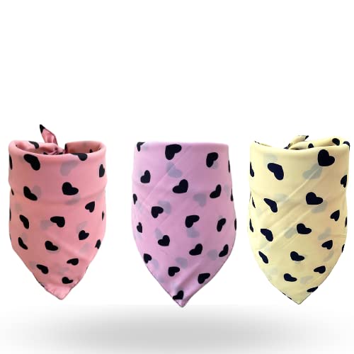 TPC Heart Series Girl Dog Bandana | 3 Pack | Double Stitched Soft Satin Fabric | Adjustable Fit | 3 Different Sizes | Machine Washable Dog Scarf and Bibs (Small)