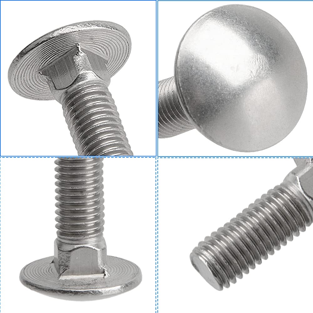PENCK M12 Carriage Bolts, Thread Length 25mm/1", 304 Stainless Steel Carriage Bolt Screws, Round Head Square Neck Bolt Fasteners, Silver Tone, 6 Pcs