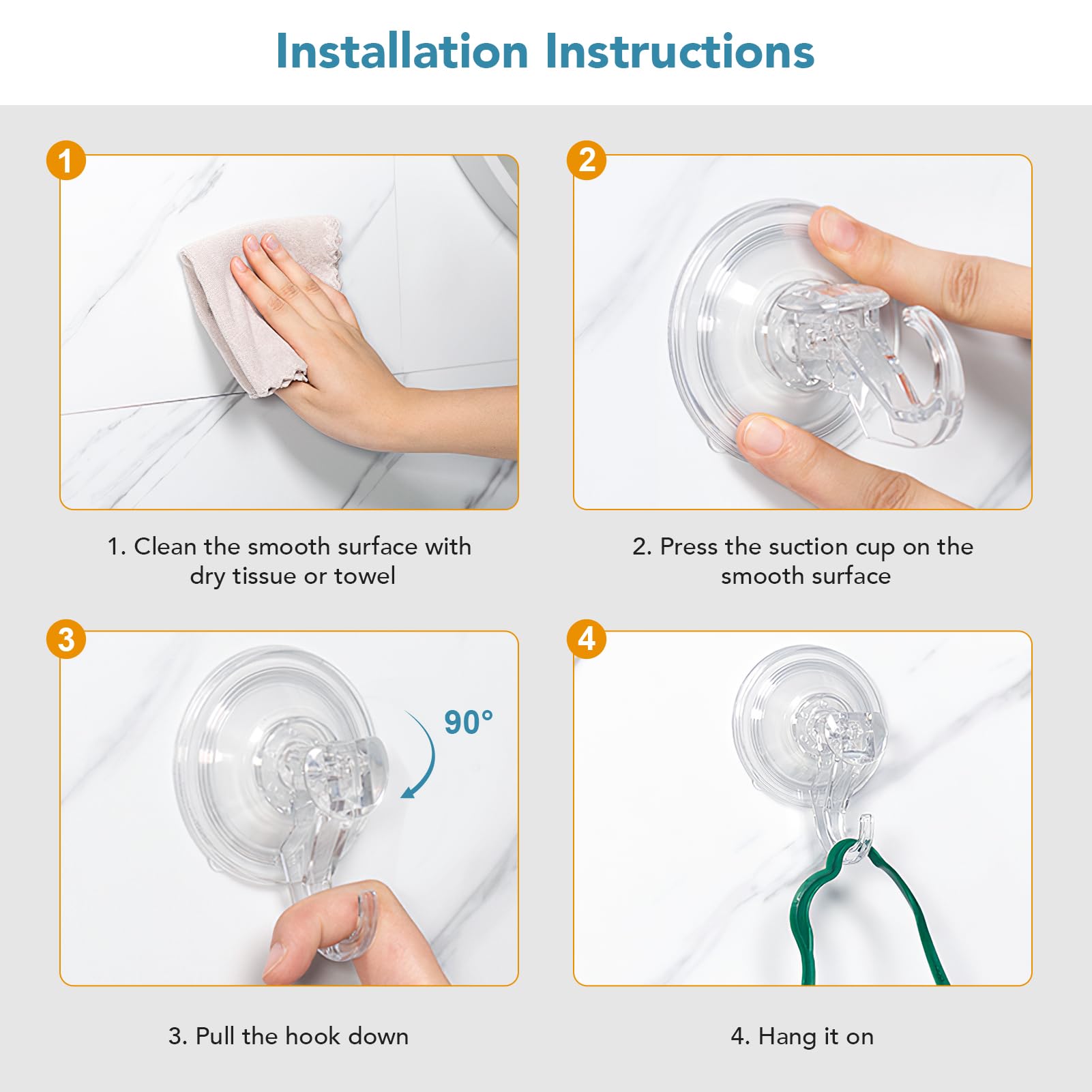 Shang Chiang Suction Hooks 2 Packs, Clear Powerful Push and Lock Vacuum Suction Cup, Multi-Purpose Suction Shower Hooks for Front Door Window Glass Kitchen Towel Loofah Utensils