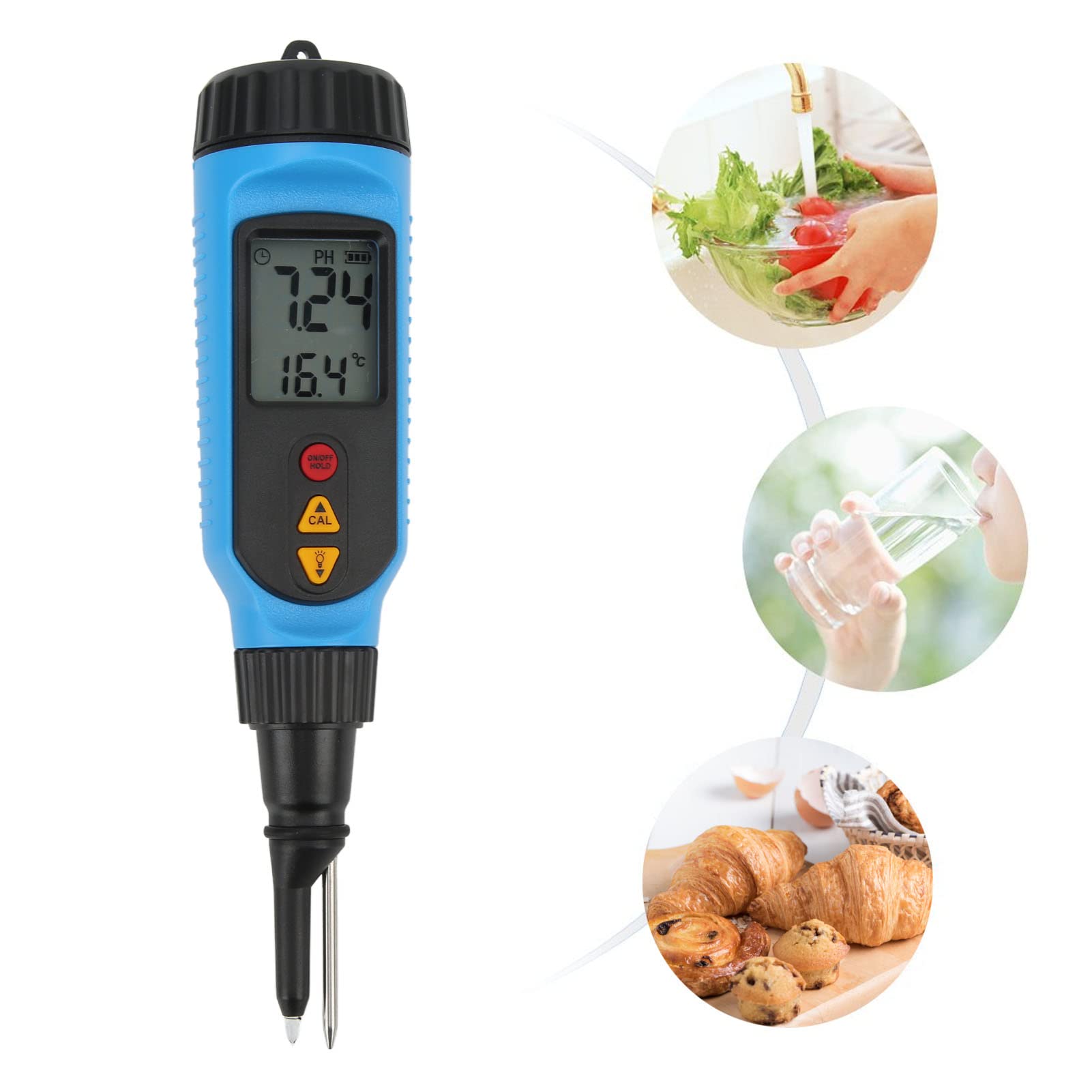 PH Tester Pen ABS High Accuracy PH Meter Pen with LCD Display for Bread Meat Fruit