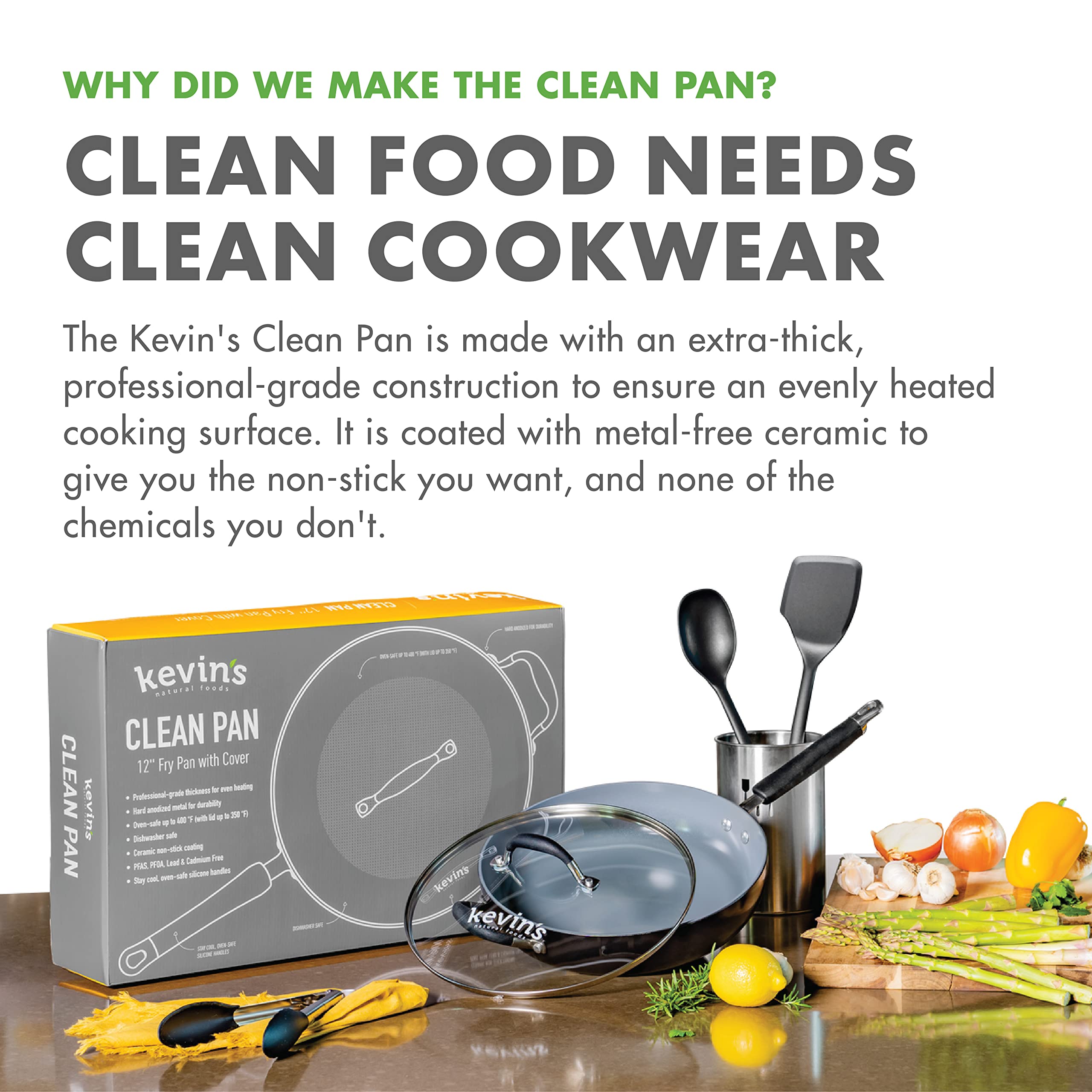 Kevin's Natural Foods Clean Pan 12" Fry Pan with Cover