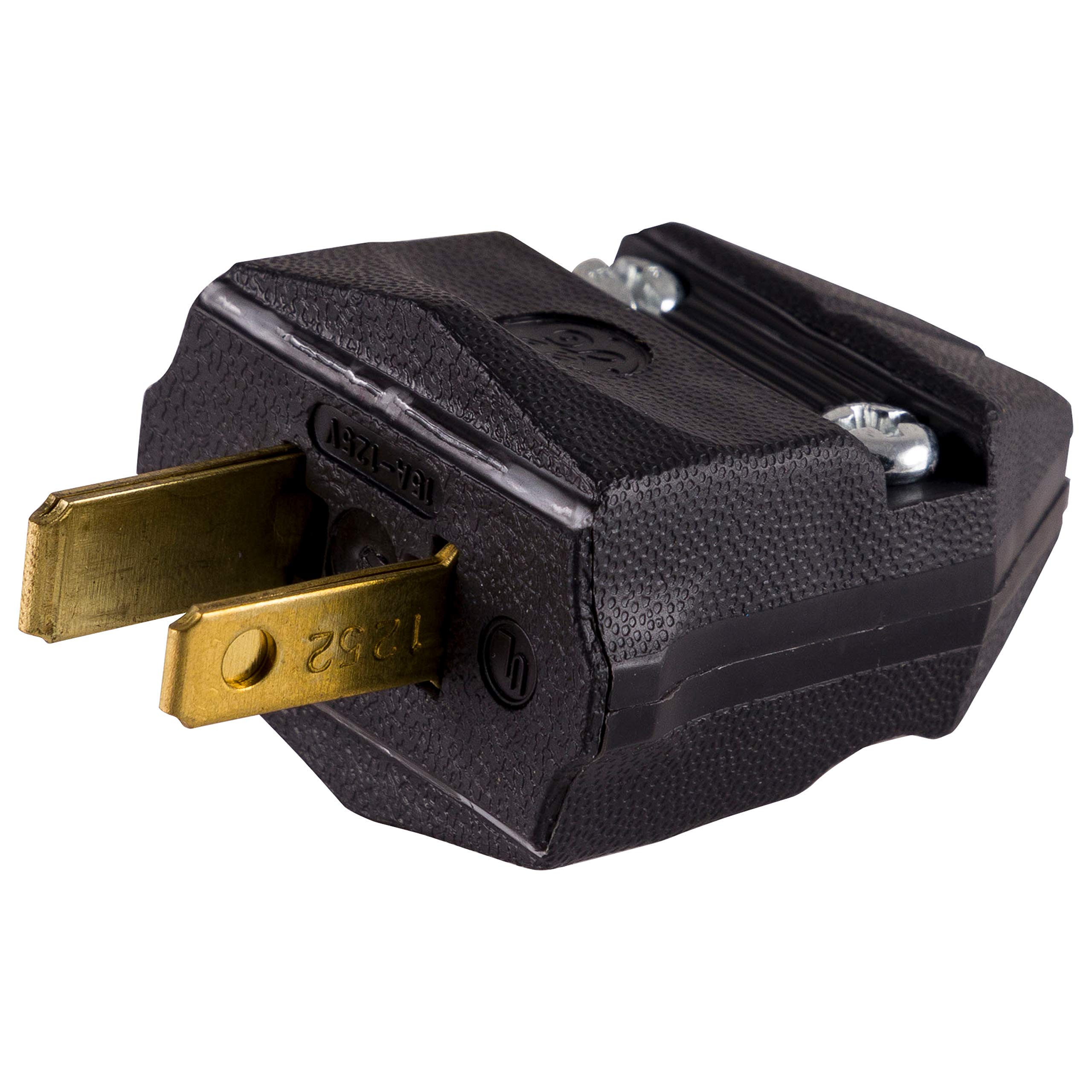 GE home electrical Extension Cord Plug Replacement, Polarized, 2 Prong, 125VAC/15A, Ideal for Small Appliances such as Power Strips and Lamps, Great for DIY Projects, UL Listed, Black, 54268