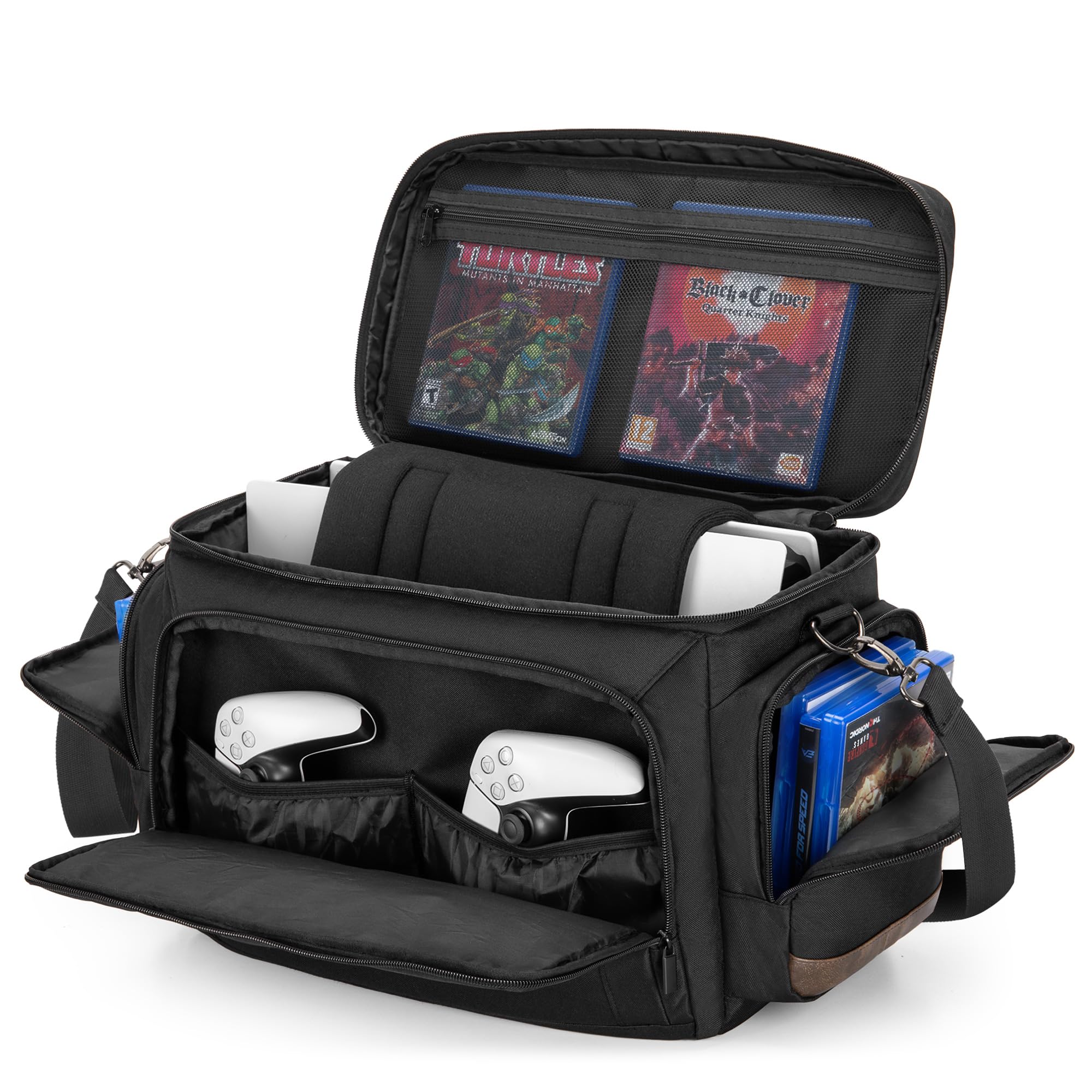 LoDrid Travel Carry Case Compatible with PS5 for Console and 15.6" Laptop, Protective Gaming Bag with Handle and Shoulder Strap, Black