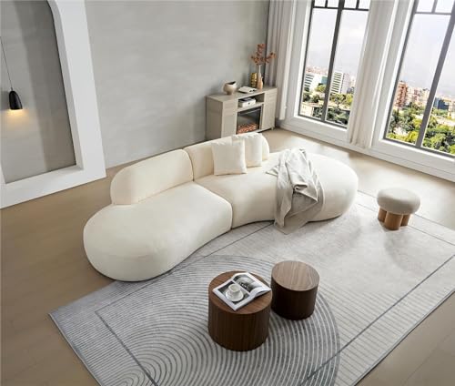 WAKEEPING 135" Oversized Modular Sofa with Chaise Longue,Minimalism Boucle Fabric Curved Sectional Couch,6 Seat Extra Deep Upholstered Couches with 2 Pillows for Living Room,Apartment,Office