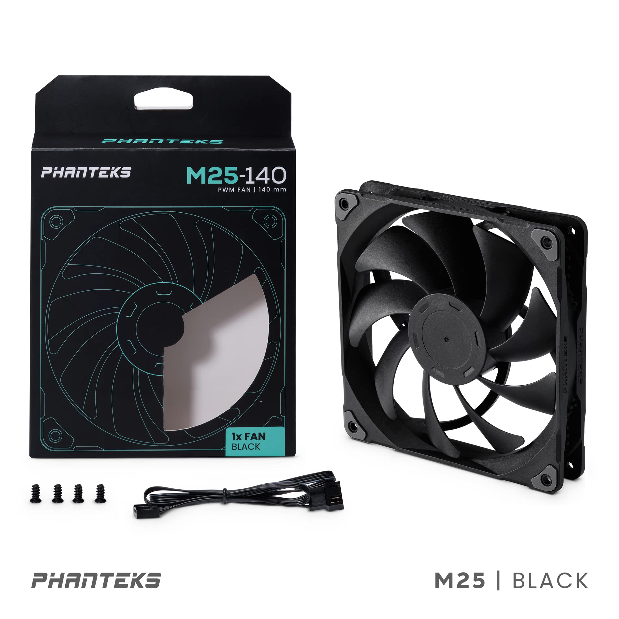 Phanteks M25-140 Fan, High-Airflow Radiator Performance, PWM Control up to 1800RPM, Daisy-Chain Cable, Black (3-Pack)