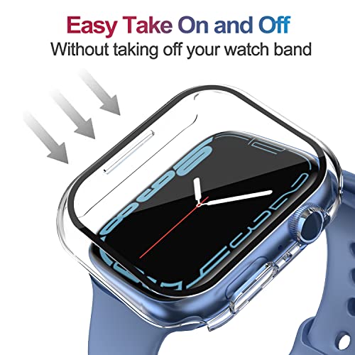 Smiling 2 Pack Case Built in Tempered Glass Screen Protector Compatible with Apple Watch Series 9 (2023)/Series 8 /Series 7 41mm, Hard PC Case Overall Protective Cover- Transparent