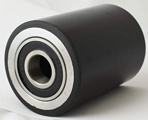 Pallet Jack/Truck Load Wheels Set with Entry Exit Roller (4 pcs) 2.75" x 3.75" with Bearings ID 20mm Poly Tread Black