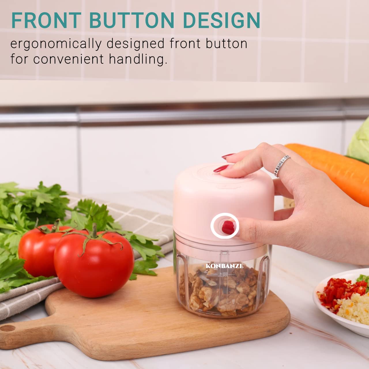 KONBANZE 2-CUP Electric Portable Mini Garlic Onion Chopper Crusher Small Food Processor Mini Food Processor Masher USB Charging Food Vegetable Cutter Kitchen Gadgets (PINK)
