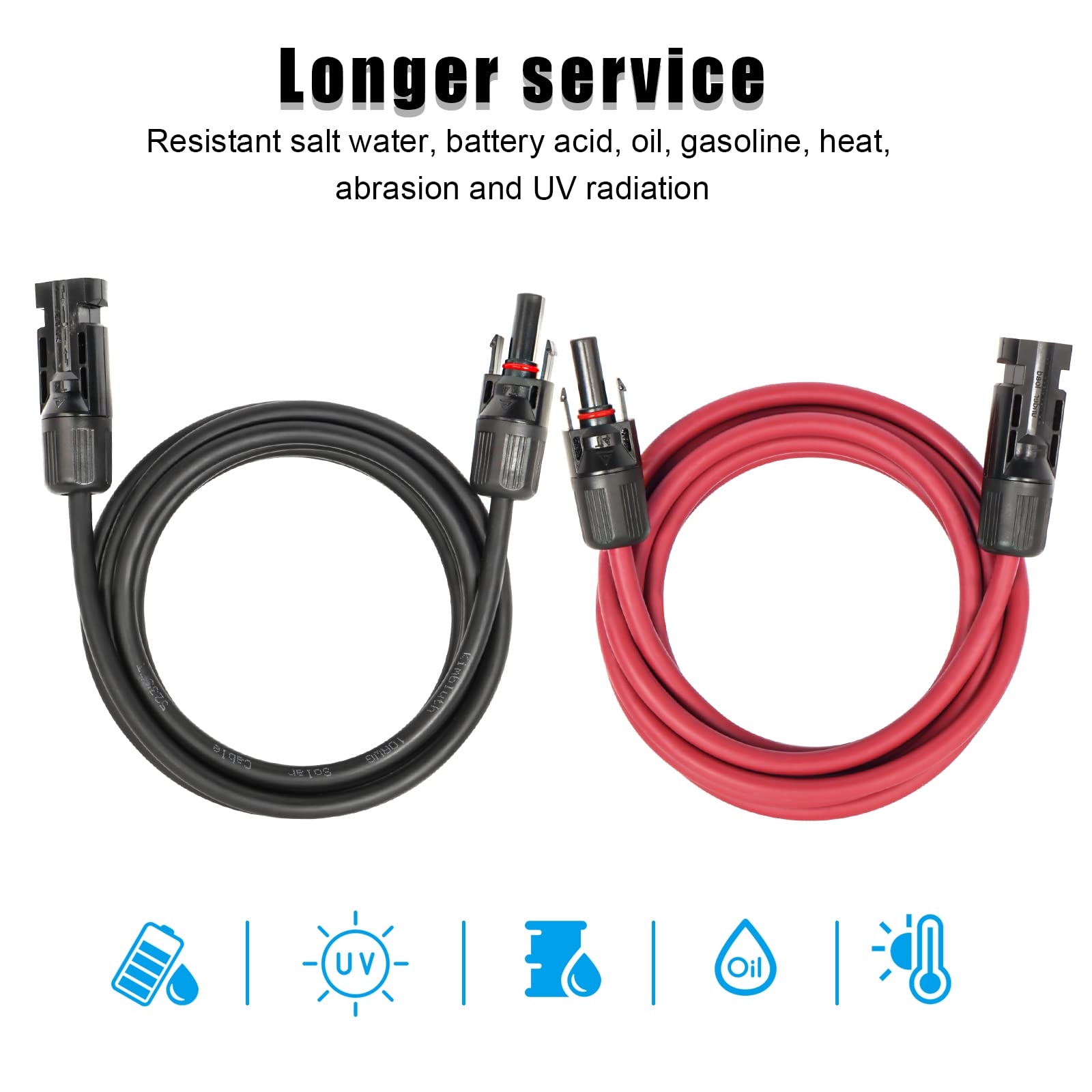 Kimbluth 10 AWG Solar Extension Cable 10FT Black + 10FT Red, Ultra Solar Panel Wire Male to Female Tinned Copper Wire for Solar Panel, Automotive, RV, Boat, Outdoors
