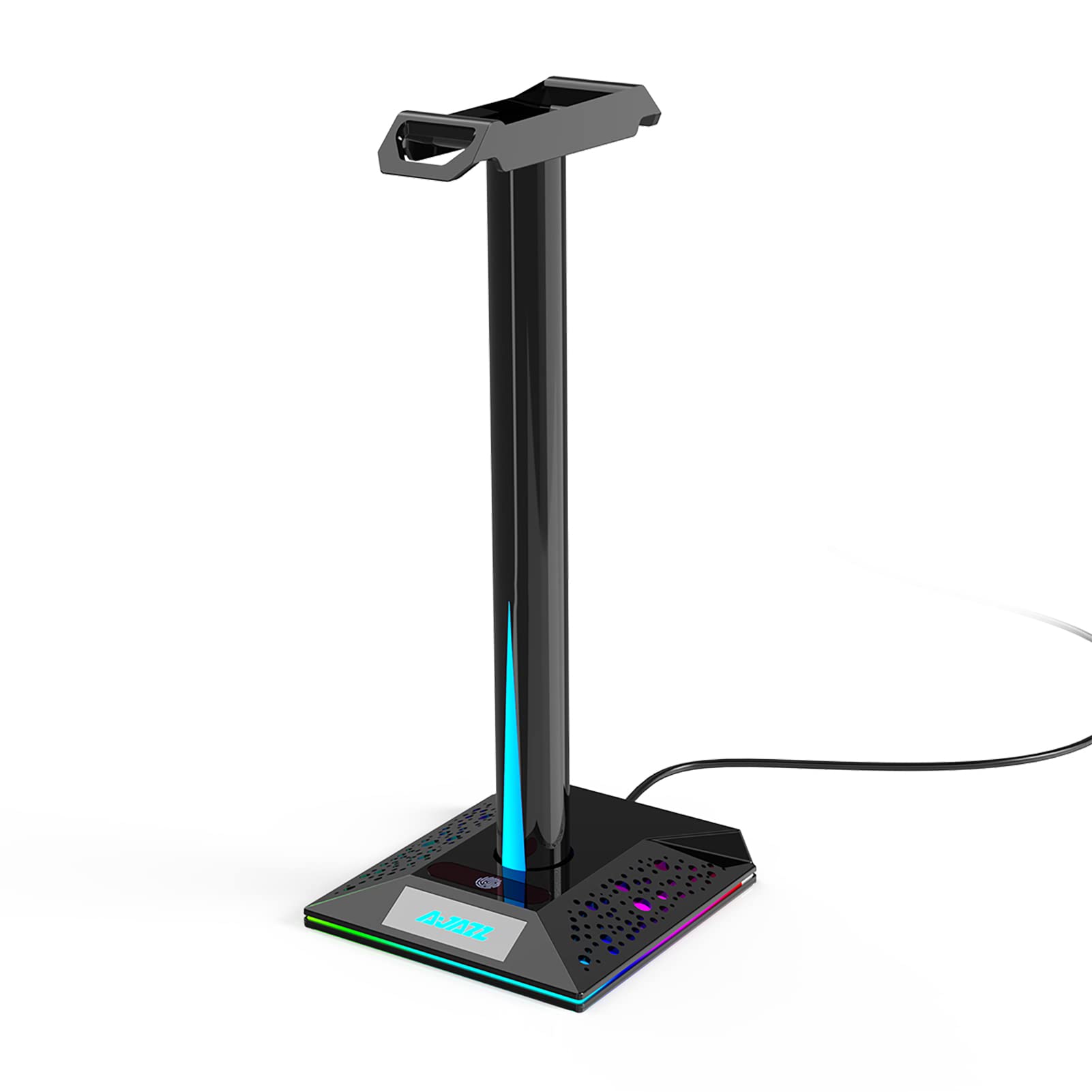 Lomiluskr D9 RGB Headphone Stand with 2 USB Ports, 14 RGB Lighting Effects, Desk Gaming Headset Holder Hanger Rack, Suitable for Gamer Desktop Table Game Earphone Accessories (White)