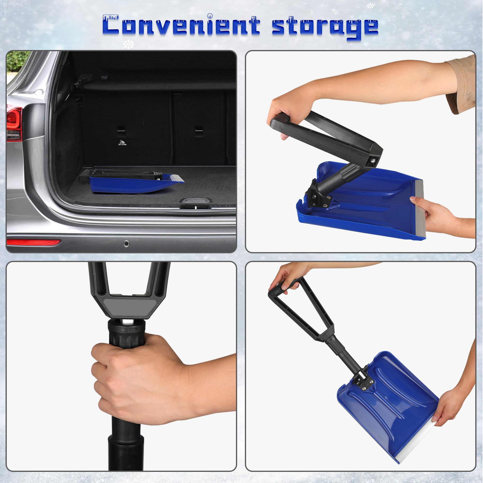 ORIENTOOLS Folding Snow Shovel with D-Grip Handle and Durable Aluminum Edge Blade, Emergency Snow Shovel for Car, Truck, Recreational Vehicle, etc.(Blade 9")