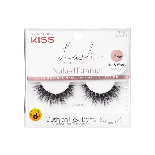 KISS Lash Couture Naked Drama False Eyelashes, Organza', Cushion Flexi Band, Contact Lens Friendly, Easy to Apply, Reusable Strip Lashes, Includes 1 Pair of Fake Lashes