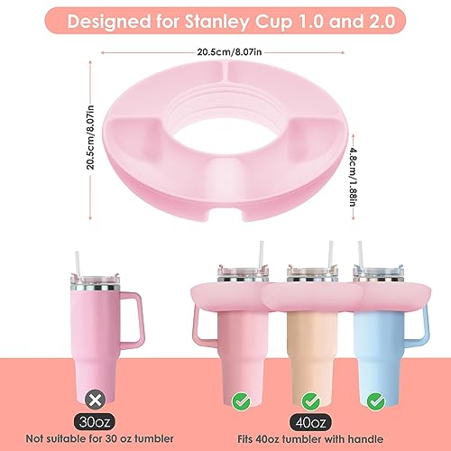 Snack Tray for Stanley 40 oz Tumbler with Handle, Upgrade Silicone Reusable Snack Bowl with 4 Compartments, Snack Bowl for Stanley Cup 40oz with Handle, Snack Tray for Stanley Cup Accessories (Pink)