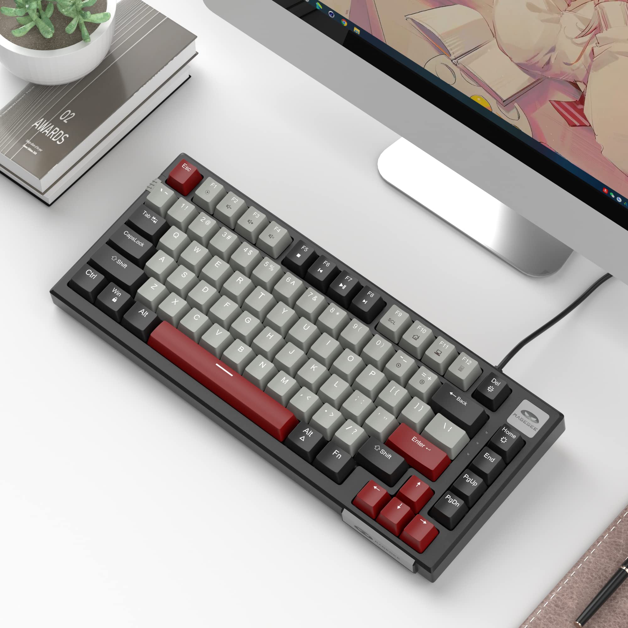 MageGee Mechanical Keyboard, Wired Gaming Keyboard Backlit Ultra-Slim USB Keyboards with Red Switches 81 Keys for PC Windows Computer Laptop(Black Grey)…