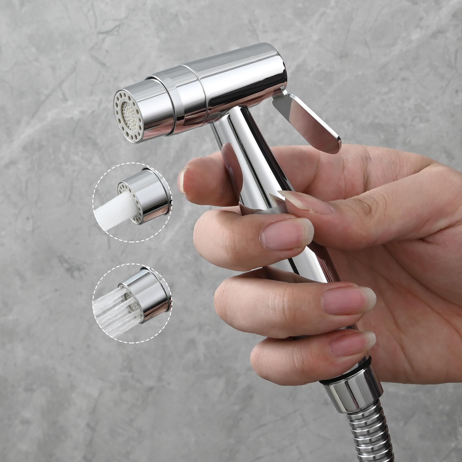 Tecmolog 2 Functions Bidet Toilet Sprayer Head Stainless Steel Bathroom Diaper Sprayer for Personal Hygiene, Chrome, WS024AD