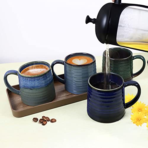 Otevymu 18 Oz Large Ceramic Coffee Mug, Big Handmade Pottery Tea Cup for Office and Home, Big Handle Easy to Hold, Microwave and Dishwasher Safe, Stylish Texture Glaze (Ink Green)