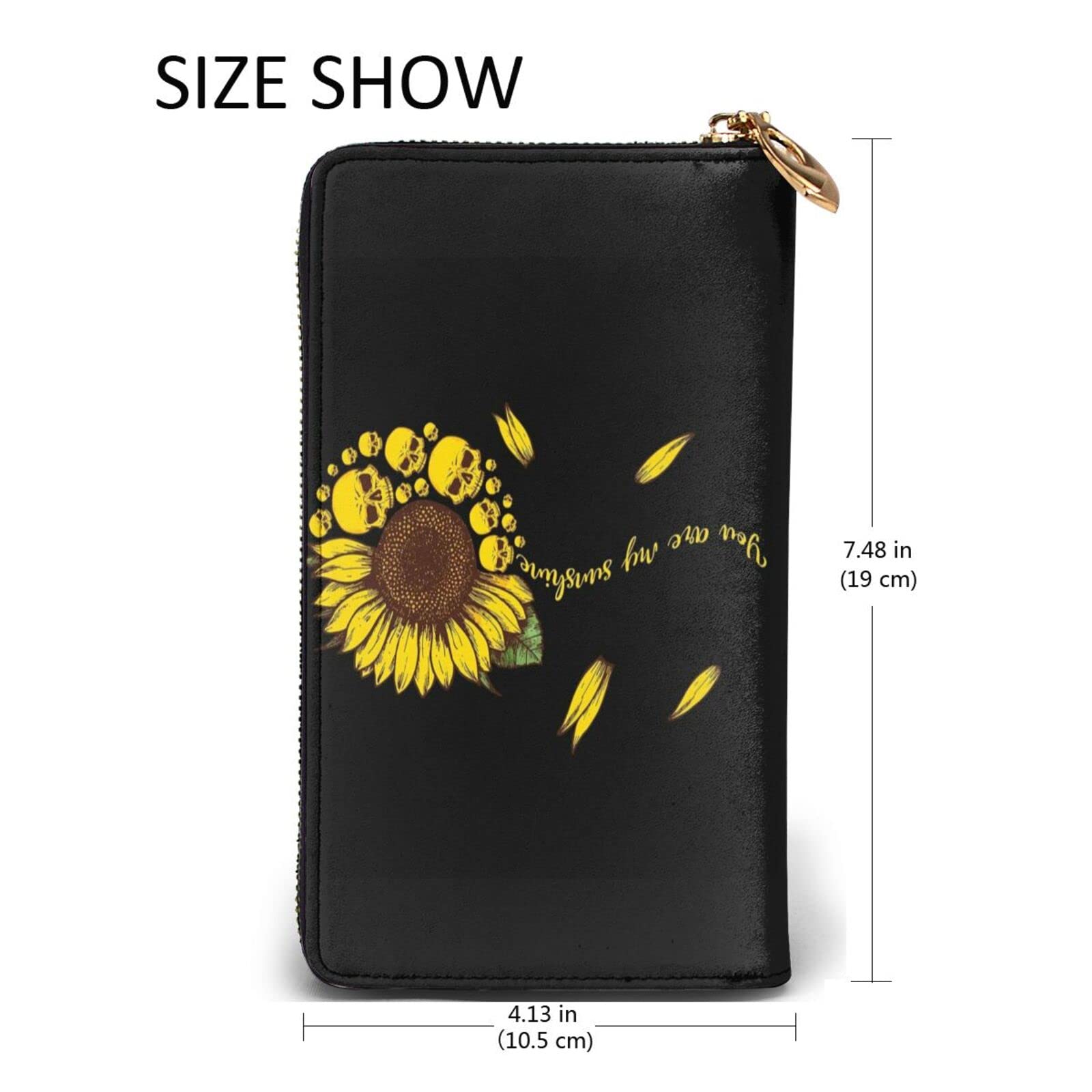Long Handbag Purse Wristlet Bag Card Holder Wallet-Skull Head Sunflower Leather Wallet for Women Men