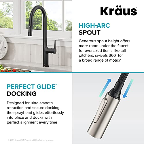 KRAUS Oletto Tall Modern Single-Handle Touch Kitchen Sink Faucet with Pull Down Sprayer in Matte Black, KTF-3101MB