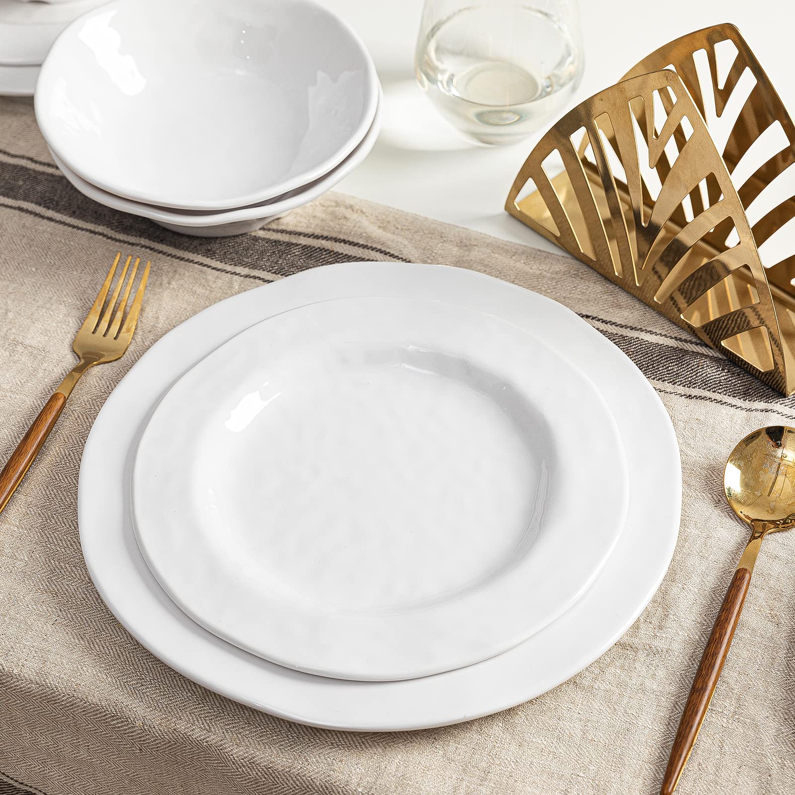 LEHAHA Basic White Melamine Dinnerware Sets, 18 Piece melamine dishes set, Service for 6, Plates and Bowls Sets Great for Indoor and Outdoor Use, Dishwasher safe…