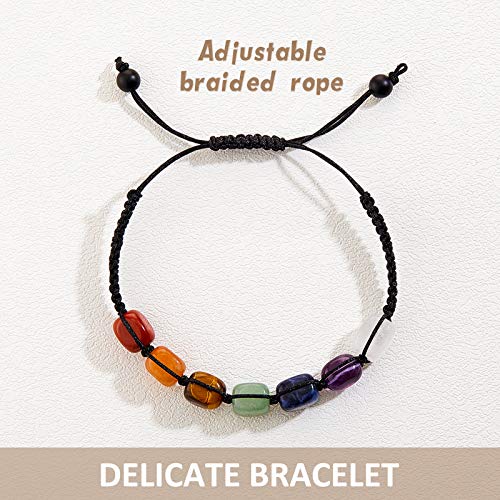 Hicarer 4 Pcs 7 Colored Chakra Bracelets for Women Men Chakra Reiki Bracelets Crystal Stretch Yoga Braided Rope Bead Bracelets