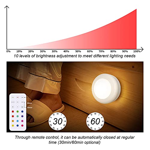 HFCDL LED Puck Lights with Remote Control, 50lm RGBW Color Changing Closet Battery Light, 13 Colors Stick-on Under Cabinet Lighting, with Dimmable Function (6-Pack)