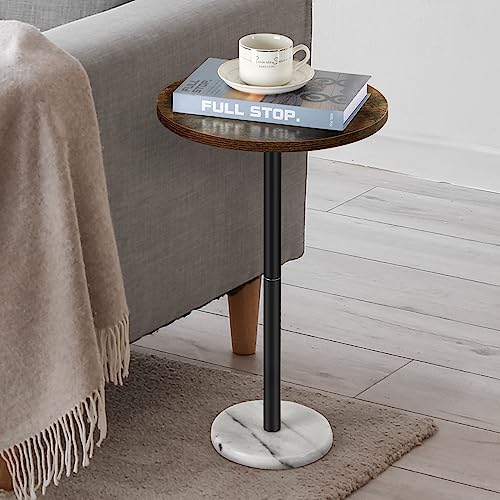 smusei Small Side Table for Small Spaces Round Bar Table with Marble Base Round End Table Drink Table Pedestal for Sofa Couch Chair Patio, Brown