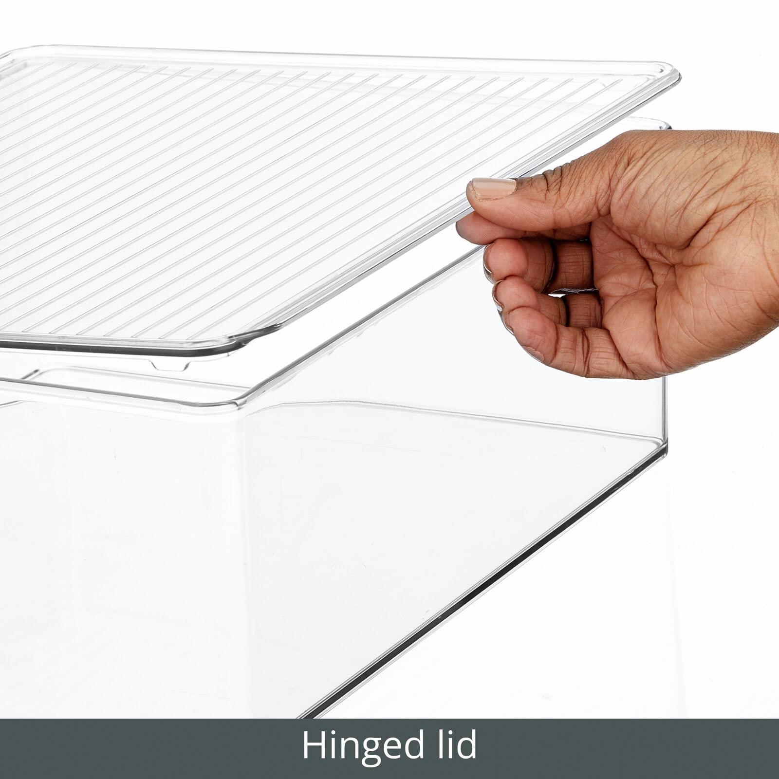 mDesign Plastic Kitchen Pantry and Fridge Storage Organizer Box Containers with Hinged Lid for Shelves or Cabinets, Holds Food, Snacks, Seasoning, Condiments, Utensils, Ligne Collection, 6 Pack, Clear