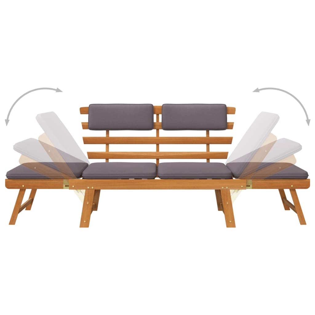 vidaXL 2-in-1 Convertible Outdoor Bench, Patio Daybed, Garden Day Bed, Weather-Resistant Solid Acacia Wood, 26.8" x 74.8" x 29.1" Brown Frame & Dark Gray Cushion