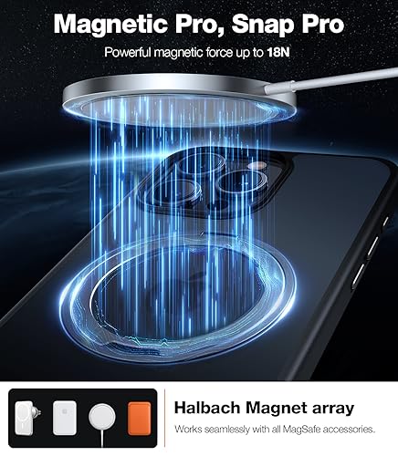 TORRAS 360° Rotatable Magnetic Ring for iPhone 14 Pro Case with Stand [Military-Grade Protection] [Compatatible with MagSafe] Slim Translucent Shockproof Phone Case iPhone 14 Pro, Matte Black
