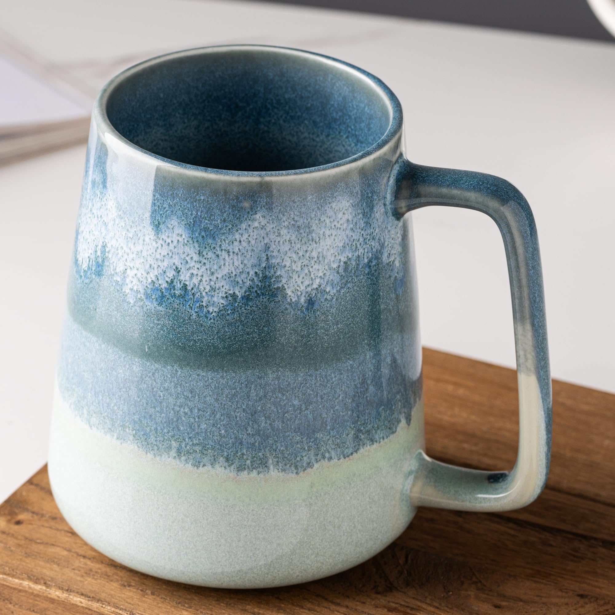 TaoTaojarvie Ceramic Coffee mugs, 24 oz, Extra Large Mugs, Big Tea and Coffee Cups, Large Handle, Pottery Mugs, Transmutation Glaze,Wide Bottom Coffee Mug, Microwave and Diahwasher Safe. (Light Green)