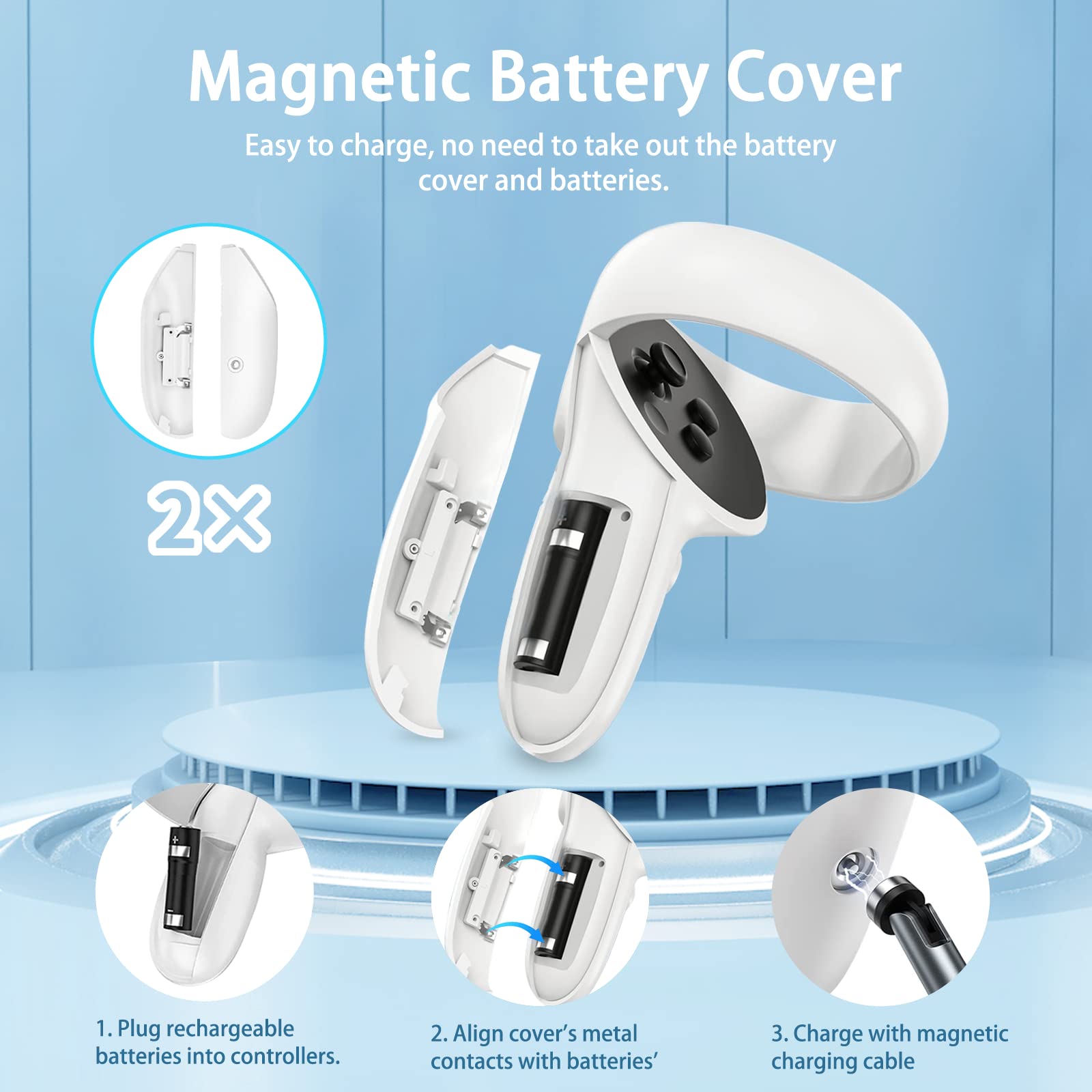 Magnetic Charging Kit for Oculus Quest 2, AOLION All-in-One Substitute for Oculus Quest 2 Charging Dock, 2 Rechargeable Battery and 6FT Charging Cable for VR Headset Oculus Quest 2 Controller