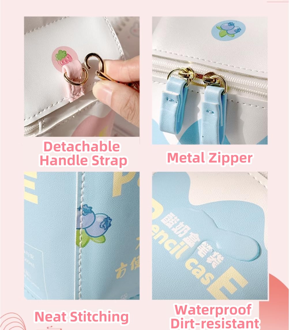 Pen Holder Yogurt Milk Box Shape Big Capacity Blueberry Strawberry Pen Pouch Case Estuche para Lapices (Pink)