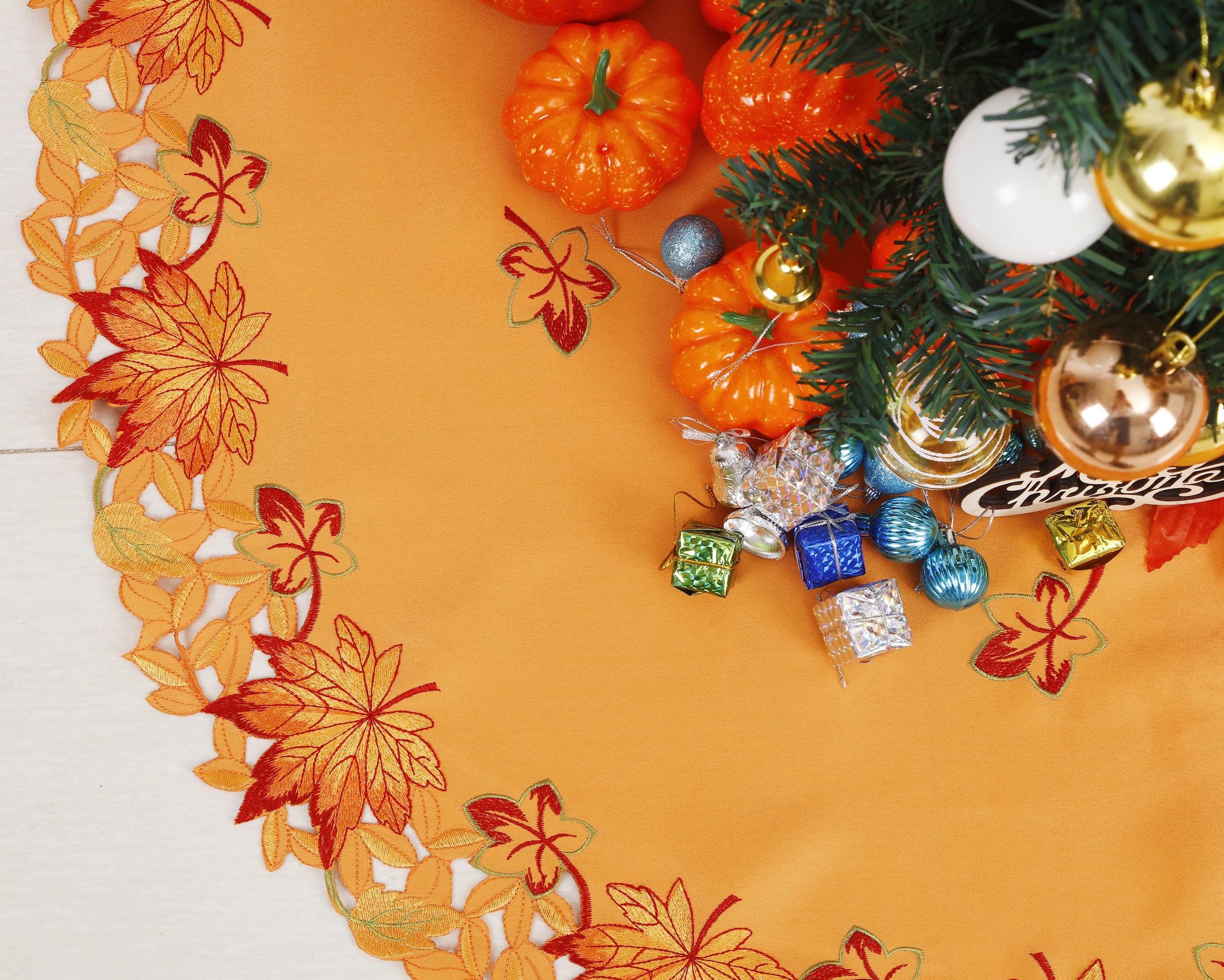 GRANDDECO Christmas Tree Skirt 36 Inch Thanksgiving Fall Tree Mat Harvest Fall Cutwork Embroidered Maple Leaves Xmas Tree Decor for Holiday Party Decorations Indoor Outdoor (Tree Skirt 36" (91cm))
