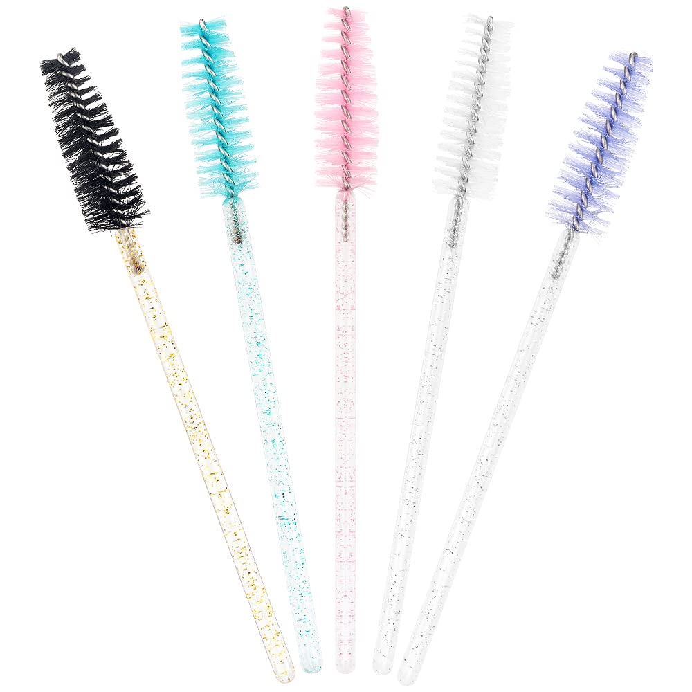 Mekupeu 20 Pcs Mascara Wand Tube Set Diamond Key Chain Tube Empty Mascara Brushes Eyelash Spoolies Brush Makeup Tool Applicator (Mixed 5 color)