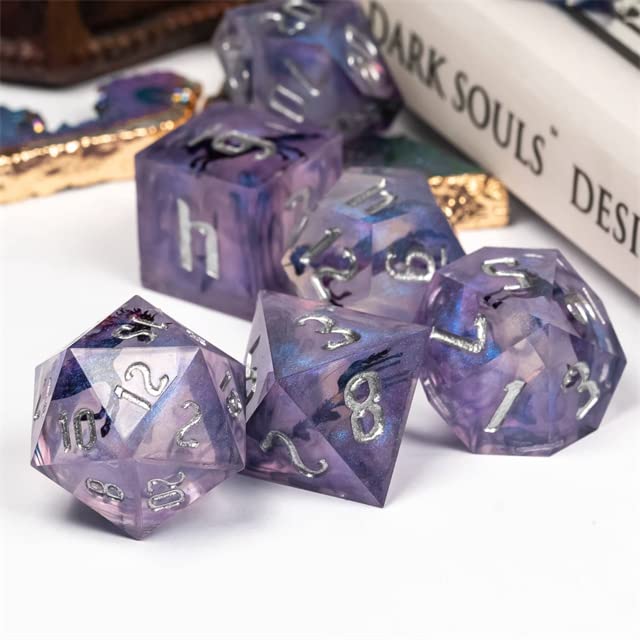 Magic Unicorn Sharp DND Dice Set with Leather Dice Box | for Dungeons and Dragons, D&D, Sharp Edge, D20 Polyhedral Resin Dice, Dungeons and Dragons Gifts, Accessories