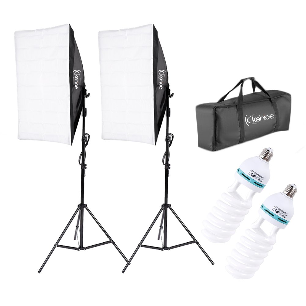 Kshioe Photography Softbox Lighting Kit, YouTube Starter Kit, Photo Equipment Soft Studio Light with Light Stands and Convenient Carry Bag (with 2 softbox Light)