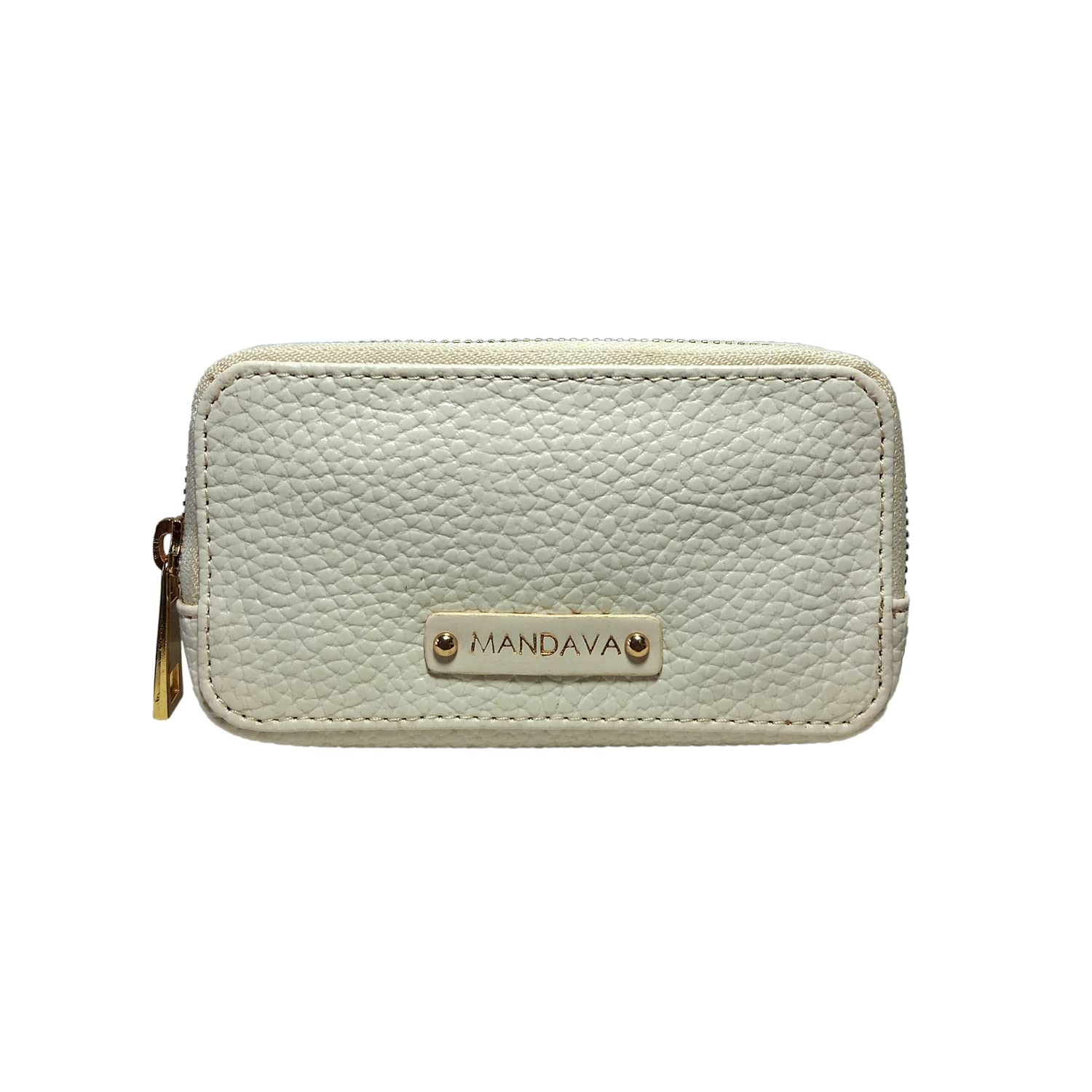 MANDAVA Women's PU Leather Mini Wallet | Ladies Slim Compact Card Holder Organizer Zipper Coin Purse (White)